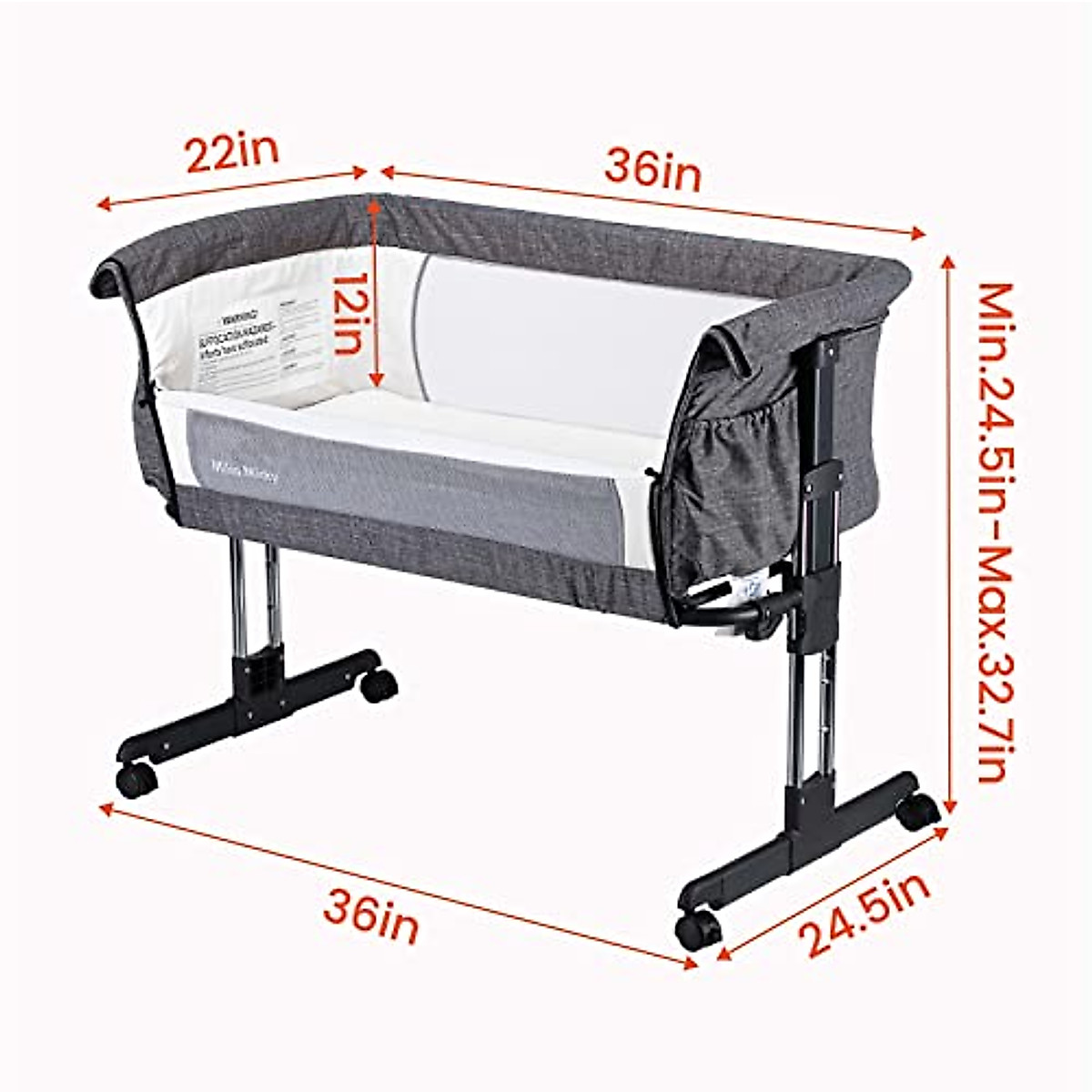 Mika Micky Baby Bassinet Bedside Sleeper Bedside Crib Easy Folding Portable Crib All mesh 2022 New,Grey