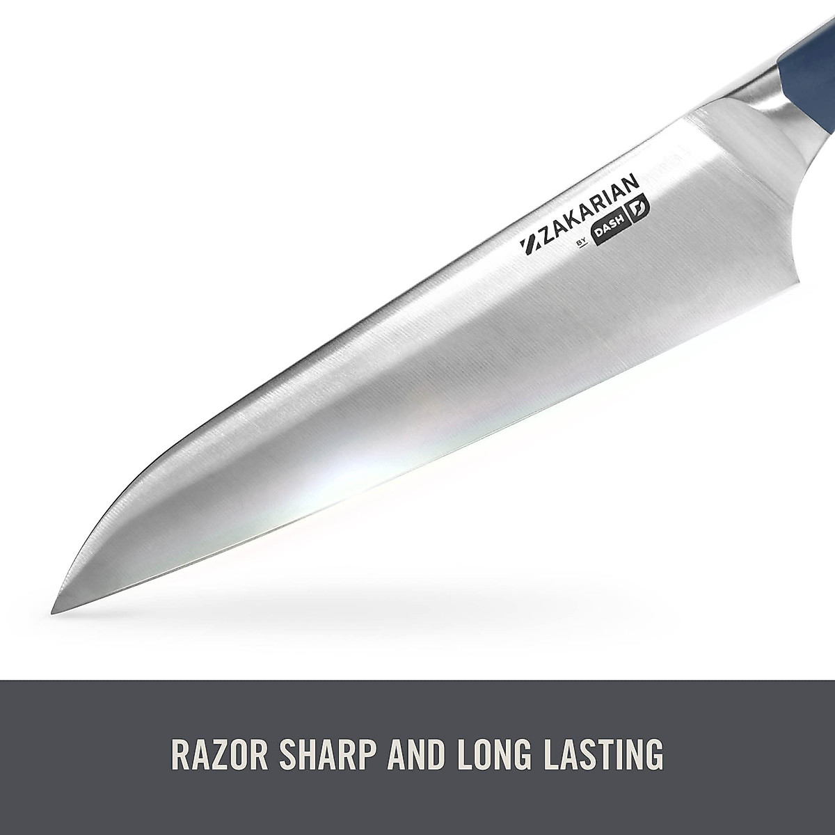 DASH Zakarian 7" Chef Knife, High Carbon German Stainless Steel Kitchen Knife with Sheath, Black