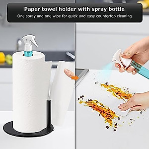 Paper Towel Holder with Spray Bottle, Stainless Steel Countertop Paper Towel Holder, Standing Paper Towel Roll Holder for Kitchen Bathroom, Non Slip Paper Towel Roll Holder