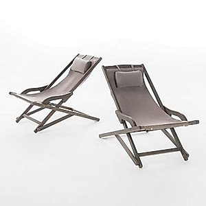 Christopher Knight Home Nikki Outdoor Wood and Canvas Sling Chairs, 2-Pcs Set, Grey