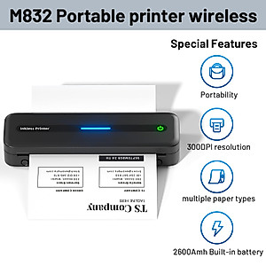 Portable Printer Wireless for Travel,M832 Bluetooth Printer Support 8.5" X 11" US Letter, Inkless Thermal Compact Printer Compatible with Android and iOS Phone & Laptop