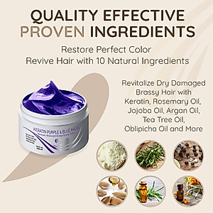 Vitamins Keratin Purple Hair Mask - Violet Blue Protein Deep Conditioner Treatment - Toner for Blonde Platinum Silver Gray Ash or Brown Colored Dry and Damaged Brassy Hair