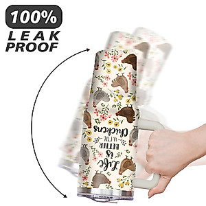 40 oz Chicken Tumbler with Handle and Straw, Floral Rooster Stainless Steel Vacuum Insulated Travel Coffee Mug Cup Water Bottle, Chicken Stuff Accessories Decor, Rooster Gifts for Women Girls