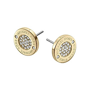 Michael Kors Stainless Steel and Pavé Crystal MK Logo Stud Earrings for Women, Color: Gold (Model: MKJ3351710)