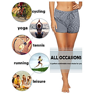 BLEVONH Shorts for Women Athletic,Stretchy Waistband Double Layers Yoga Athletic Short with Pocket Womens Lightweight Plus Sized Quick Dry Pickleball Workout Clothes Gray 2XL