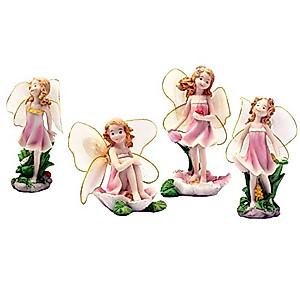 4 Pcs Flower Fairy Figurines Resin Elves Model Girl with Wings Statue Fairy Garden Miniature Moss Landscape DIY Terrarium Crafts Ornament Accessories for Home Décor