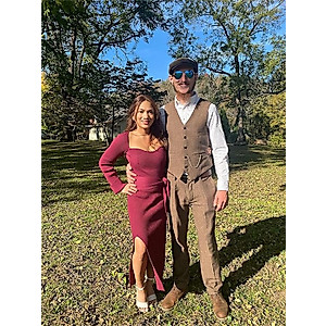 Mens Vintage Herringbone Tweed Mens Business Suit Pants Thick Retro Wool Slim Fit Trousers for Wedding Groomsmen(Brown,30)