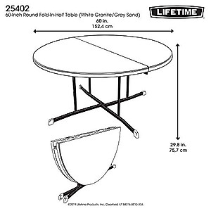 Lifetime 25402 Commercial Round Fold In Half Table, 5 Feet , White Granite