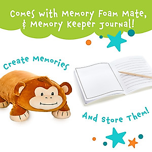 MEMORY MATES Cuddly Memory Foam Pillow Plush with Belly Pocket, Kids Pillow for Hugging Sleeping & Storing Diary, 15” Stuffed Animal & Journal Set - Jesi The Monkey
