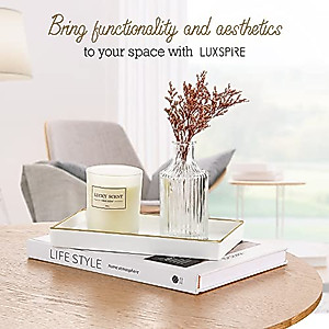 Luxspire Bathroom Vanity Tray, Ceramic Decorative Tray Jewelry Counter Storage Organizer, Gold Edged Dresser Kitchen Sink Tray for Perfume Candle Holder Bathroom Accessories -S- Matte White