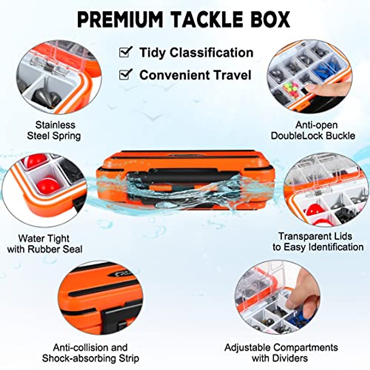 PLUSINNO 253pcs Fishing Accessories Kit, Fishing Tackle Box with Tackle Included, Fishing Hooks, Fishing Weights Sinkers, Spinner Blade, Fishing Gear for Bass, Bluegill, Crappie, Fishing