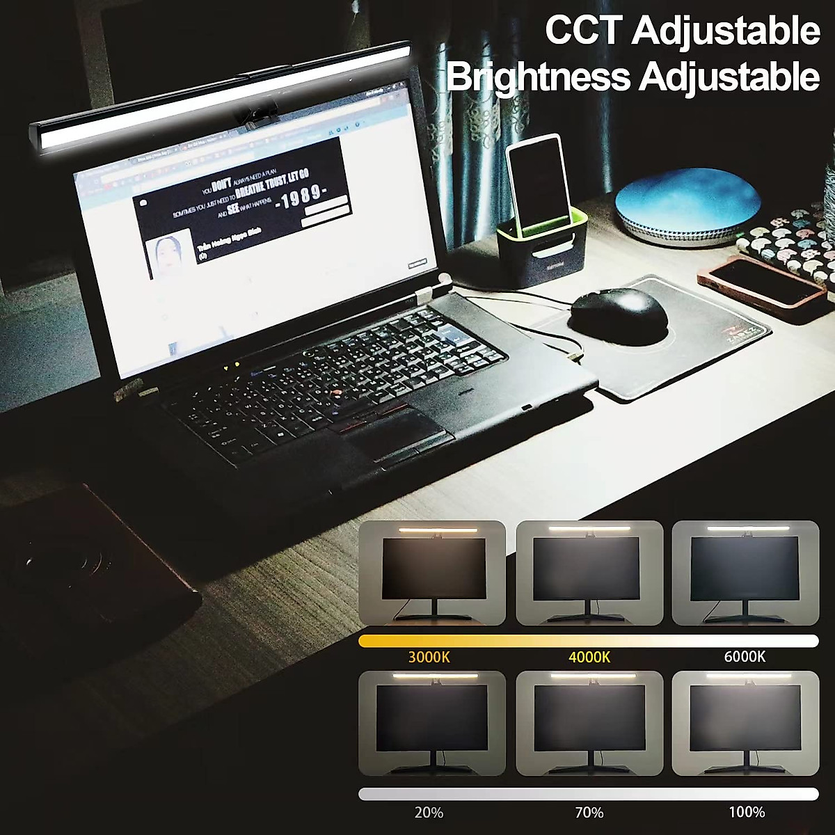 Monitor Light Bar, Monitor Lights USB Powered LED Computer Light, 3 Switchable Light Modes, Dimmable Monitor Lamp, Computer Monitor Light for Desk/Office/Home, Black