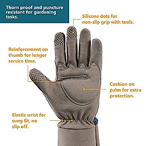 COOLJOB Rose Pruning Thorn Proof Gardening Gloves, Long Sleeve Puncture Proof Gloves with Forearm Protection for Women and Men, Large Size, Navy & Grey (1 Pair L)