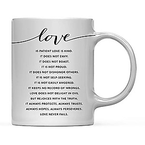Andaz Press Modern Christian Bible Verses 11oz. Coffee Mug Gift, Love Always Protects, Always Trusts, Always Hopes, Always perseveres. Love Never Fails. 1 Corinthians 13:4-8, 1-Pack