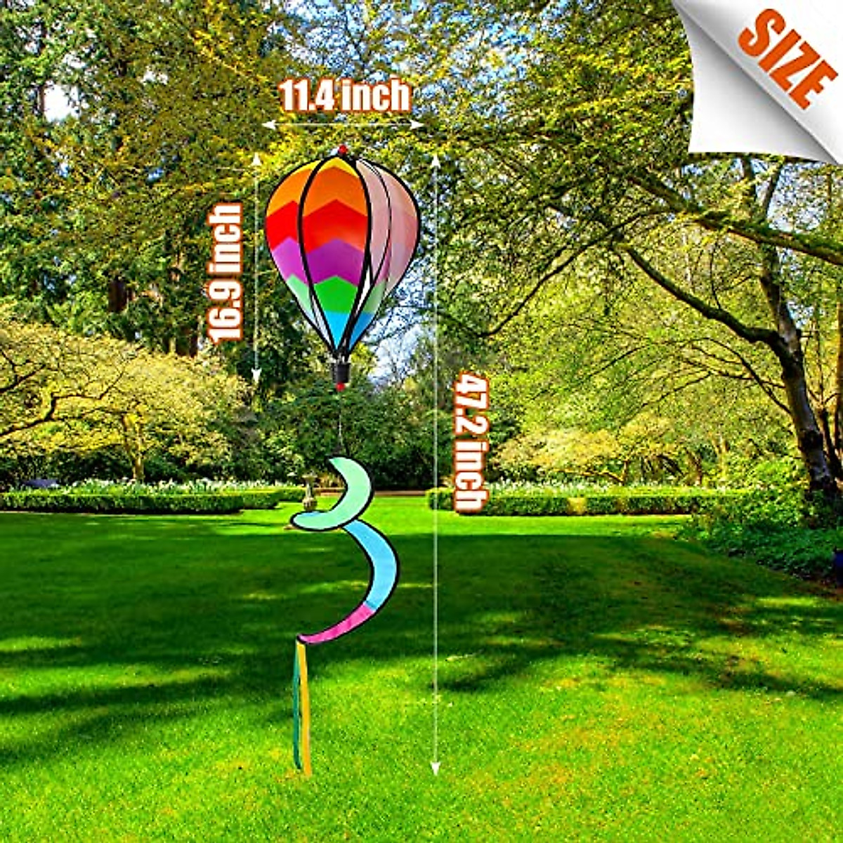 5 Pcs Hot Air Balloon Wind Spinners Rainbow Spinner Wind Chime Garden Windmill Spinner Kinetic Hanging Decor for Lawn Yard (Strip Style)