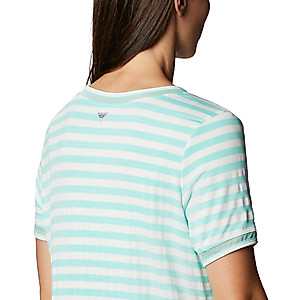 Columbia Women's Slack Water Knit Pocket Tee, Mint Cay Stripe, X-Large