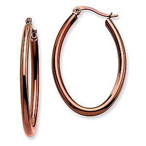 Stainless Steel Chocolate Plated 40mm Oval Hoop Earrings