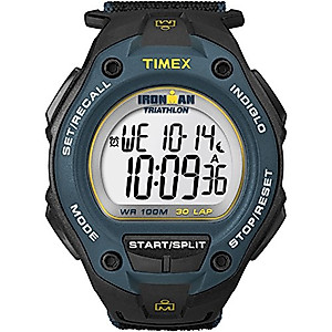 Timex Men's T5K413 Ironman Classic 30 Oversized Black/Blue/Yellow Fast Velcro watch