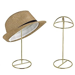 MyGift 14-Inch Brass-Tone Wire Tabletop Hat Stands, Set of 2