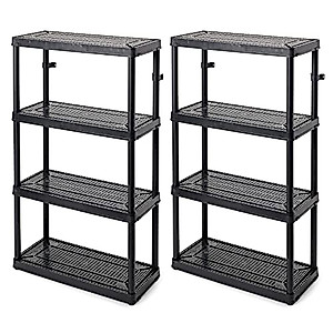Gracious Living 14'' x 32'' x 54.5'' 4-Shelf Fixed Height Ventilated Medium Duty Shelving Unit for Home, Garage, Basement, Laundry, Black (2 Pack)