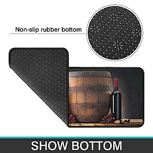 2 Piece Wine Kitchen Rug Set, 3D Wine Glasses Kitchen Rugs and Mats Non Skid Washable Absorbent Microfiber Kitchen Floor Decor Mat 17"x47"+17"x30"