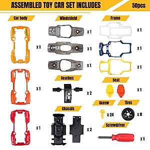 Minxuan Assembly Car Take Apart Race Car Toys for 6 7 8 Year Old Boy DIY STEM Gift Play Set -50PCS