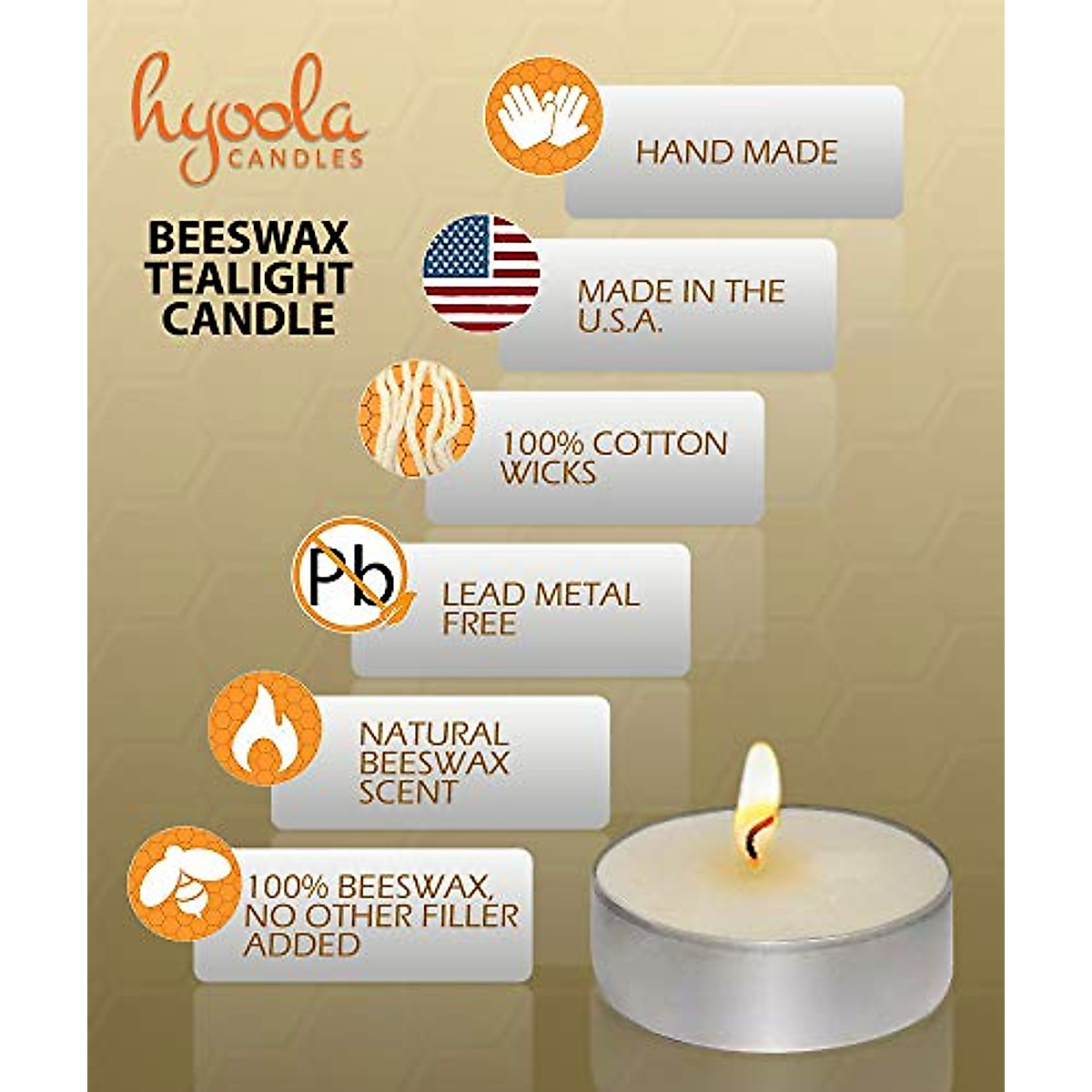 HYOOLA White Beeswax Tealight Candles in Aluminum Cup - 24 Pack - 100% Pure Natural Beeswax Candles