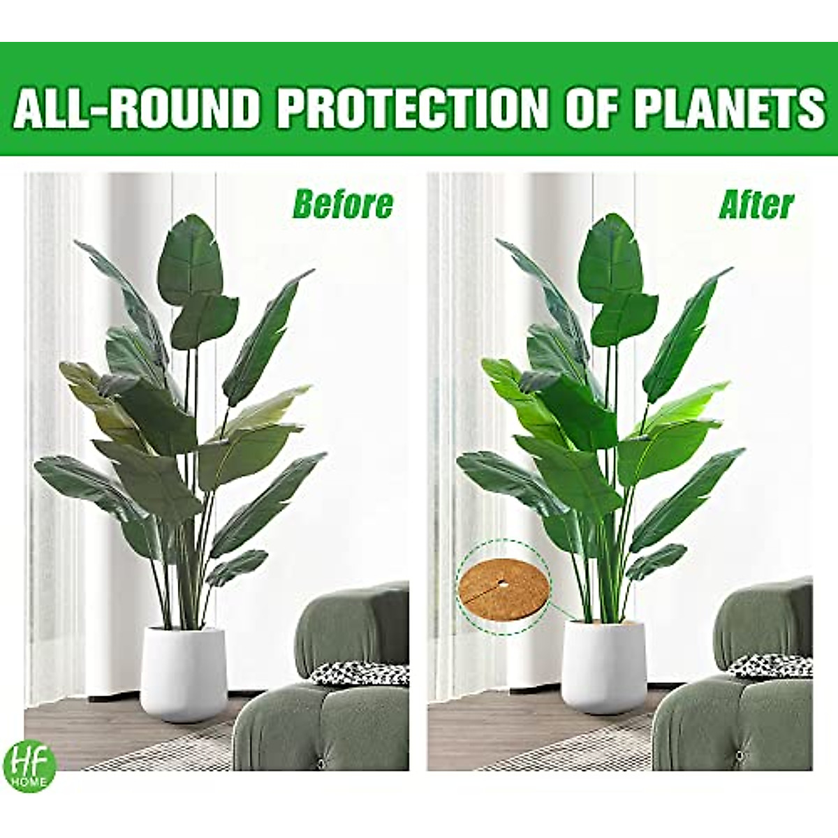 HFHOME 8pcs 17.5" Dia Coconut Fibers Tree Mulch Ring Protector Mat, 17.5 Inch Natural Coco Coir Tree Protection Mats, Tree Disc Plant Cover for Indoor Outdoor Lawn, Potted Plants