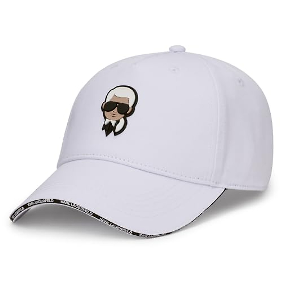 Karl Lagerfeld Paris Men's Tape Brim Karl Character Head Logo Cap, White-logotape