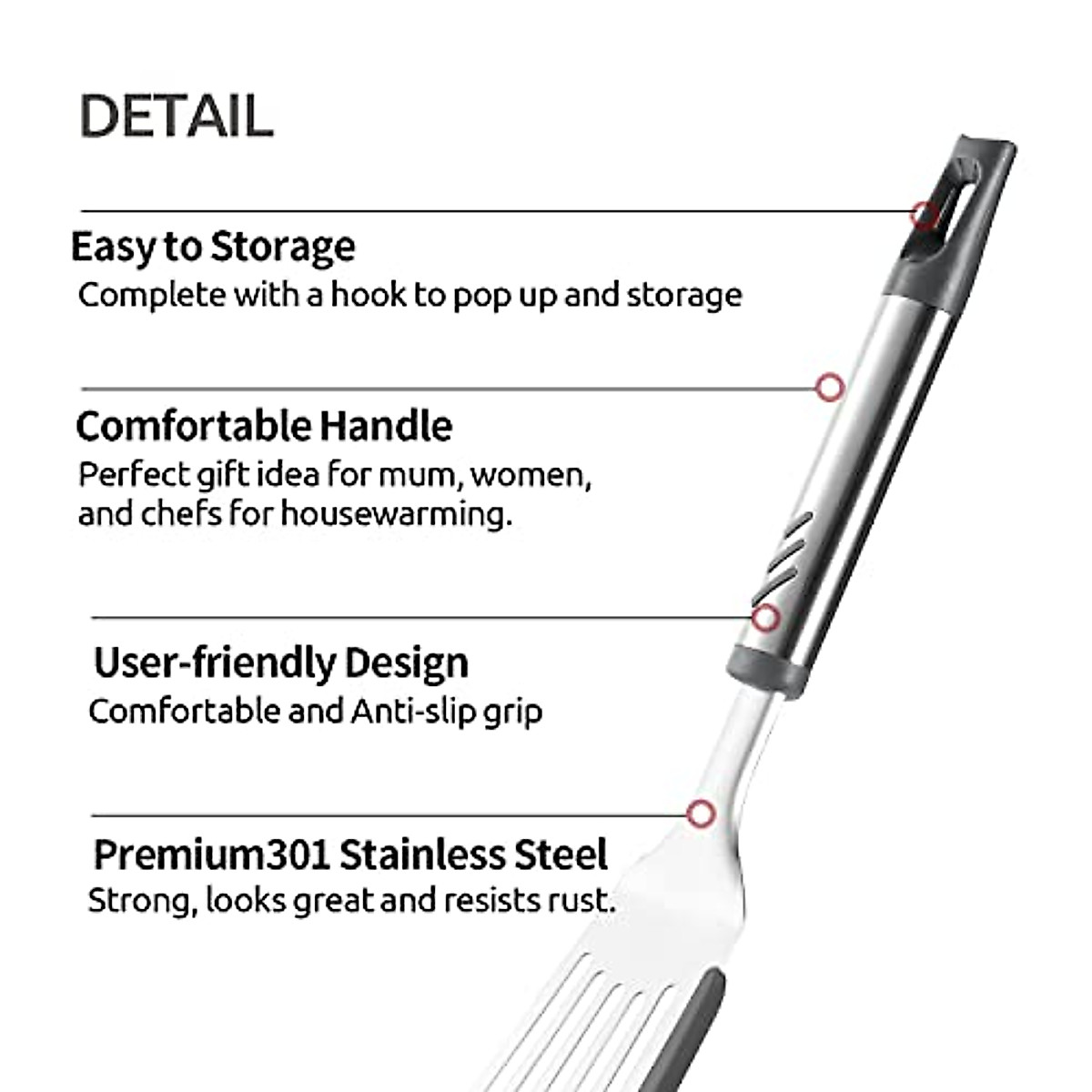 Lebabo Metal Spatula, 12.6" Stainless steel Slotted Fish Spatula with Heat Resistant Handle, Spatula turner with Silicone Top Soft Edge for Non-Stick Pan, Cooking, Flipping, Frying, Dishwasher Safe