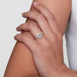 Emerald Halo Cut Moissanite 1ct Engagement Rings for Women 10K Yellow Gold Prong Set Promise Ring for her Proposal Wedding Anniversary