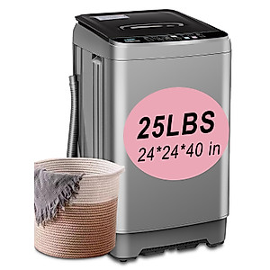 KRIB BLING Full-Automatic Washing Machine 25 lbs Portable Washer 10 Wash Program & 8 Water Level with LED Display，Drain Pump, Ideal for Apartments, RV, Camping, Grey