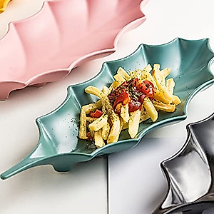 KOWMcp Dinner Plates Leaf-Shaped Plate for Household Use, for Sushi, French Fries, Fruits, Vegetables, Pasta (Color : Pink)