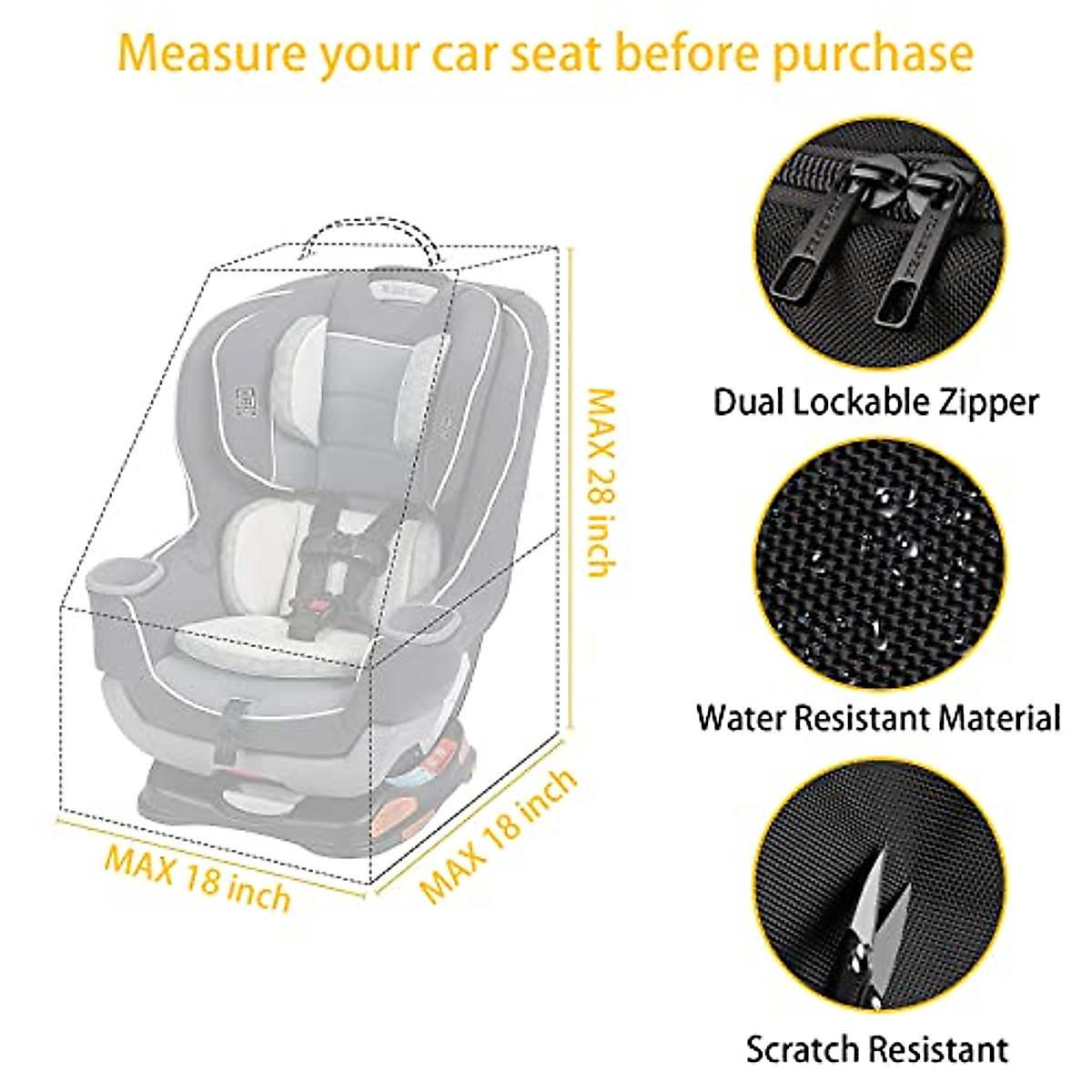 Padded Car Seat Travel Backpack Bag,Durable Large Backpack for Car Seats,Airport Gate Check Bag,Carseat Carrier Bag,Infant Seat Travel Bag with Padded Shoulder Strap,Travel Carseat Cover,Black