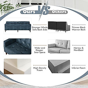 Lesofair 80" Faux Leather 2-seat Sofa with 2 Bolster Pillows, Tufted Loveseat with Wooden Legs, Modern Couch Suitable for Living Room, Office, Blue