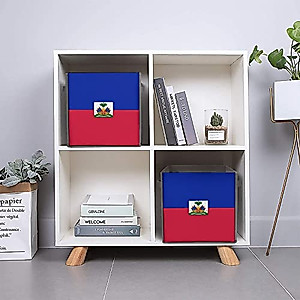Flag of Haiti Storage Bins Cubes Foldable Fabric Organizers with Handles Clothes Bag Book Box Toys Basket for Shelves Closet 10.6"