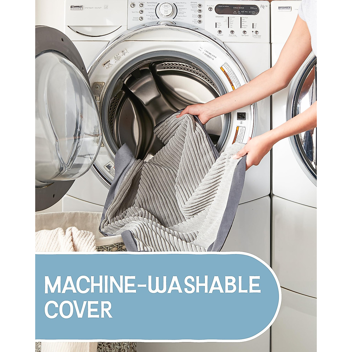 OhGeni 35 Inch Orthopedic Waterproof & Machine Washable Dog Bed with Egg Crate Foam Support, Non-Slip Bottom and Removable Pet Bed Cover for Extra Large, Large, Medium, Small Dogs (Gray)