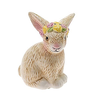 Boston International Salt and Pepper Shakers Easter Ceramic Serveware, Set of 2, Bunny Flower Crown