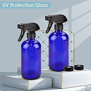 Bontip Glass Spray Bottle, Blue Glass Spray Bottle Set & Accessories for Non-toxic Window Cleaners Aromatherapy Facial Hydration Watering Flowers Hair Care (2 Pack/16oz) (Blue)