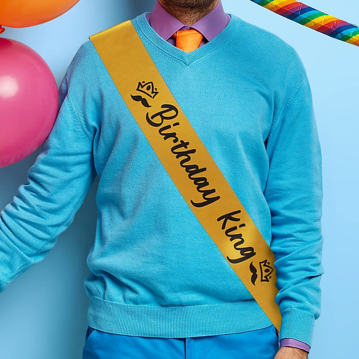 Party to Be Birthday King Sash Gold 3.15" Wide x 35" Long from Shoulder to Hip