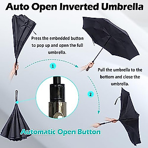 LFLFWY Inverted Reverse Upside Down Umbrella Windproof Strong - 49 inch Vented Double Canopy Large Stick Umbrellas for Rain Waterproof Golf Car Travel Umbrella - Men and Women