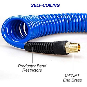 FYPower 22 Pieces Air Compressor Accessories kit, 1/4 inch x 25 ft Recoil Poly Air Compressor Hose Kit, 1/4" NPT Quick Connect Air Fittings, Tire Inflator Gauge, Blow Gun, Swivel Plugs