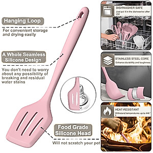 Silicone Cooking Kitchen Utensil Set, AIKKIL 43 Pcs Pink Cooking Utensils Set, Turner, Tongs, Spoon, Spatula, Kitchen Gadgets Tools Set For Nonstick Cookware, Heat Resistant (Dishwasher, BPA Free)