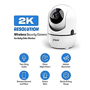 FHH Security Camera 2K Cameras for Home Security with Night Vision, Two-Way Audio,Motion Detection, Phone APP,Remote Contol Indoor WiFi Camera,Ideal for Baby Monitor/Pet Camera