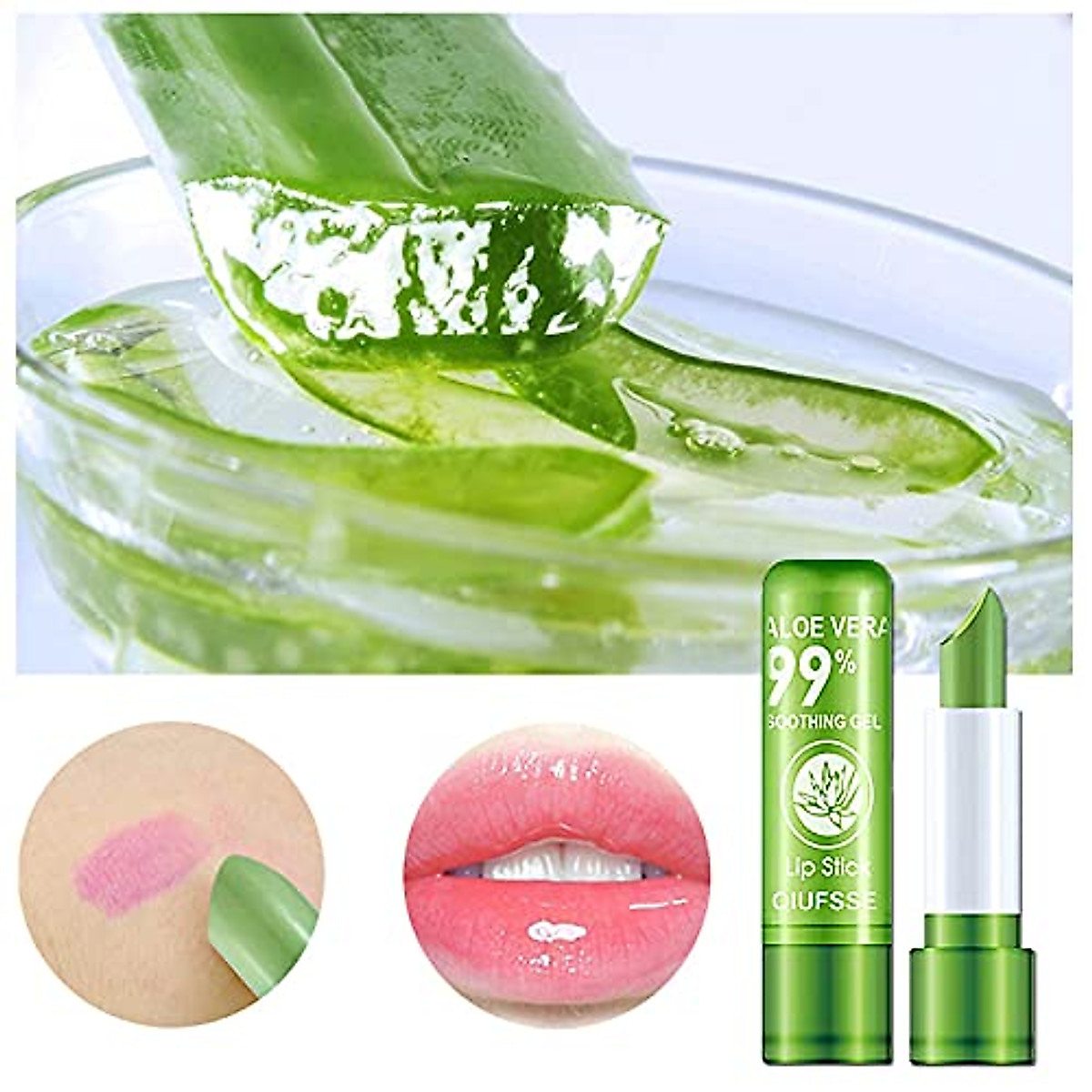 QIUFSSE 2PCS Aloe Vera Lipstick, Moisturizing Aloe Lipstick Magic Temperature Color Change Lipstick Lip Balm Lip Stain Long Lasting Waterproof Lip Makeup