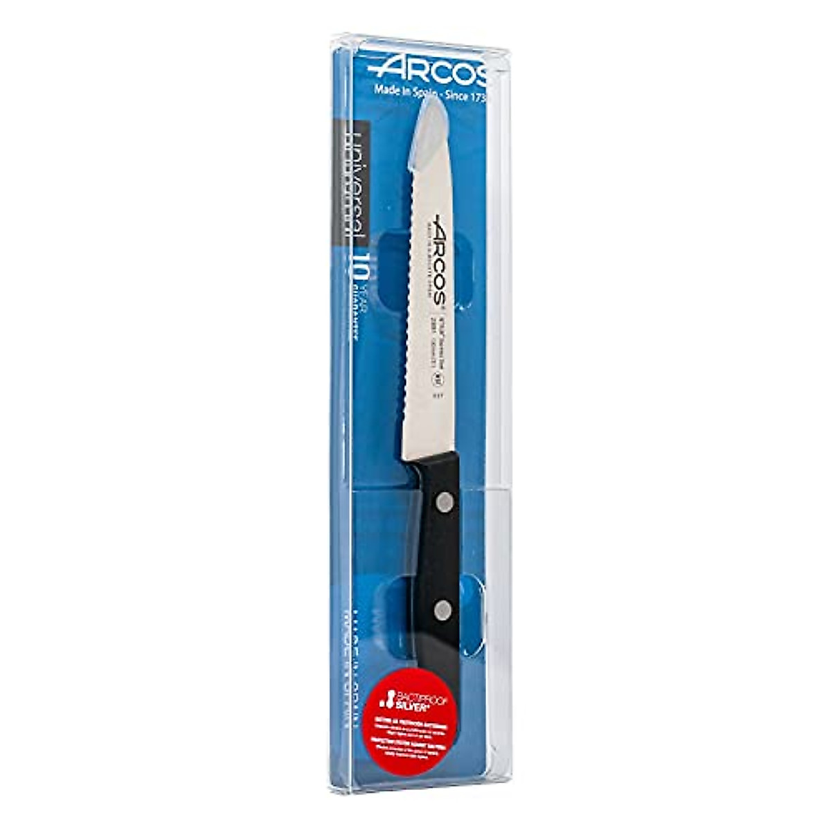 ARCOS Paring Knife 5 Inch Stainless Steel. Serrated Tomato Knife for Cutting and Chopping. Ergonomic Polyoxymethylene Handle and 130mm Blade. Series Universal. Color Black