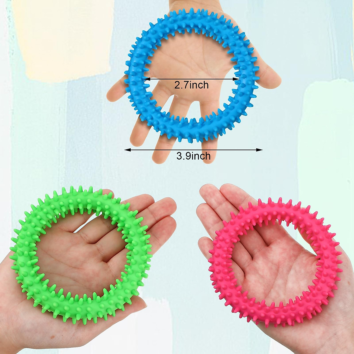 Jenaai 12 Pack Sensory Fidget Toys Spiky Sensory Ring and Bracelet Stretchy Soft Flexible and Rubber Spikes Stress Rings for Youth Adults Calm Reduce Stress (Red Blue Yellow Green)