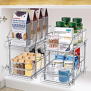 Bathroom Storage Organizer with Dividers, 2 Tier Multi-Purpose Kitchen Under Sink Organizers and Storage Slide-Out, Closet Organization, Kitchen Pantry Cabinet Medicine Bins
