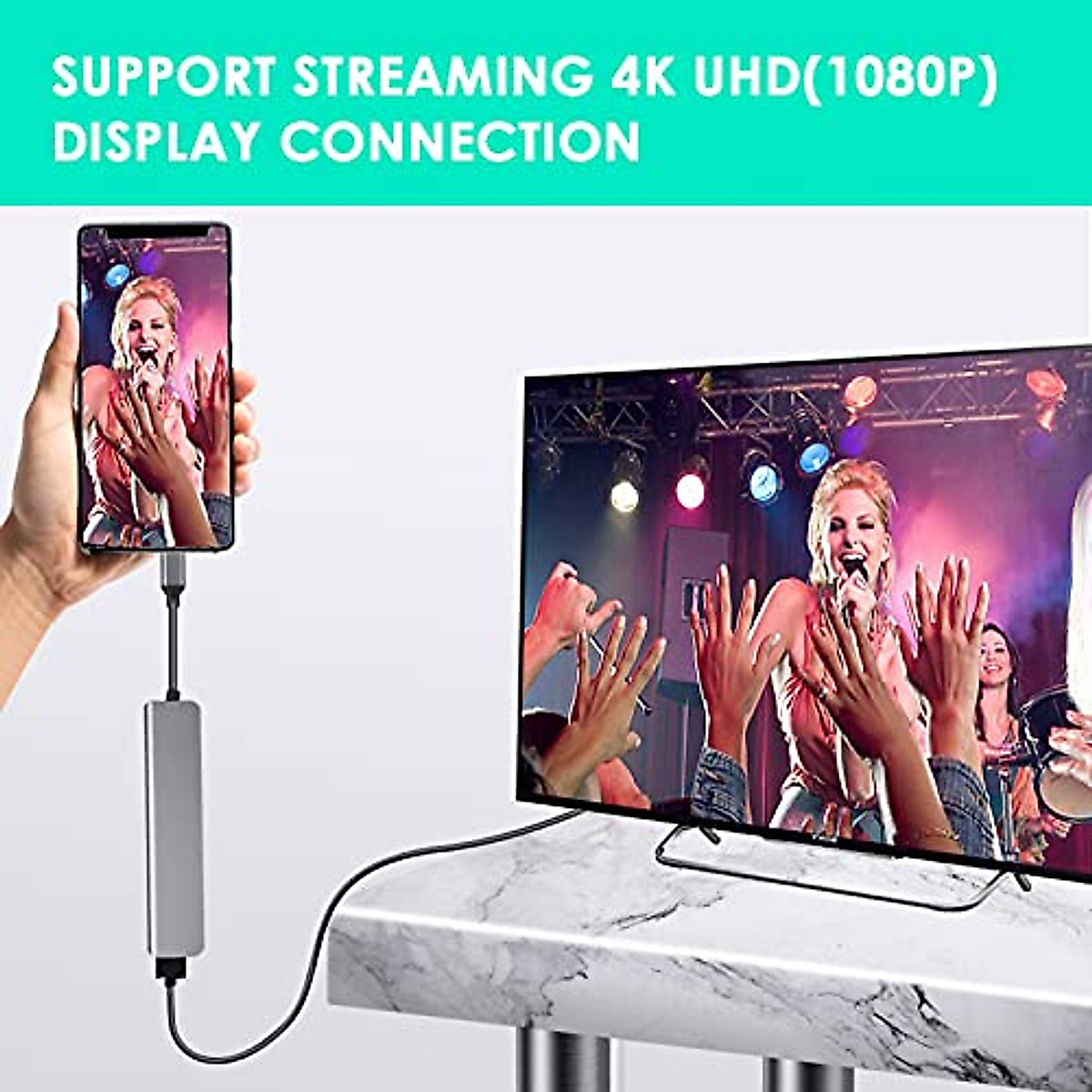 WskLinft 7-in-1 4K HDMI-Compatible Multiport USB 3.0 to USB-C Docking Station Hub Adapter for PC Computer Laptop Multi-Interface Docking Station Grey