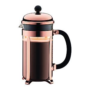 Bodum Chambord 8 Cup French Press Coffee Maker, Copper, 1.0 l, 34 oz, Pavina Glass Set, 2 Pieces